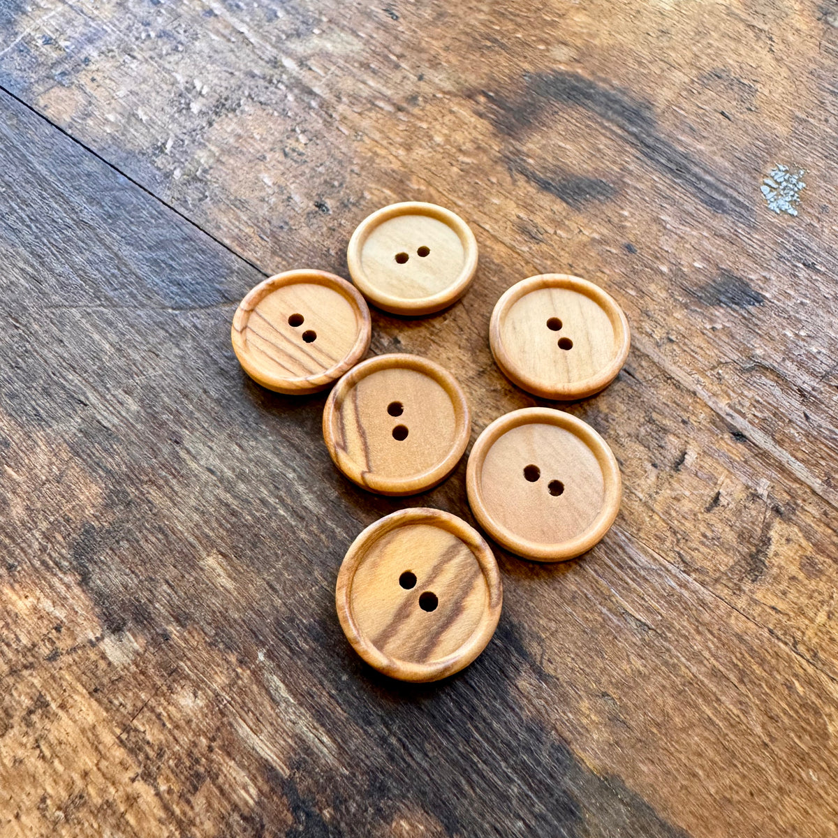 Olive Wood Raised Edge Buttons with Two Holes - 20mm – Cross & Woods ...