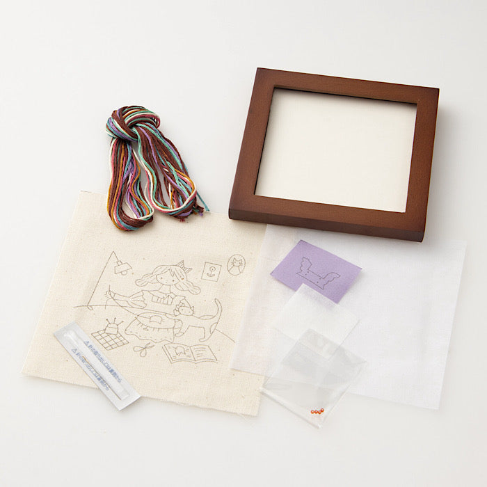 ‘Life with a Cat’ Sewing, Framed Embroidery Kit - LECIEN COSMO – Cross ...
